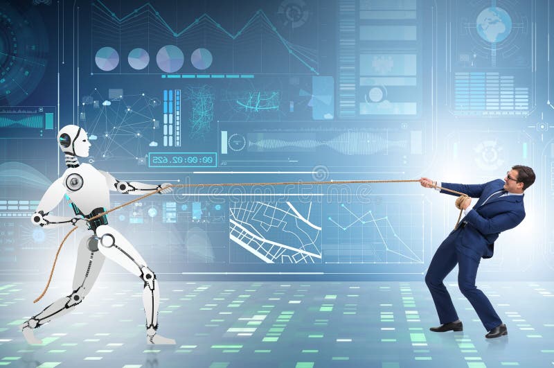 Competition between Humans and Robots in Tug of War Concept Stock ...