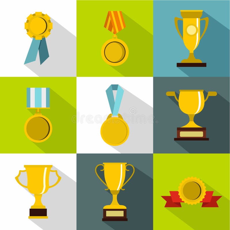 Competition Icons Set, Flat Style Stock Vector - Illustration of object ...
