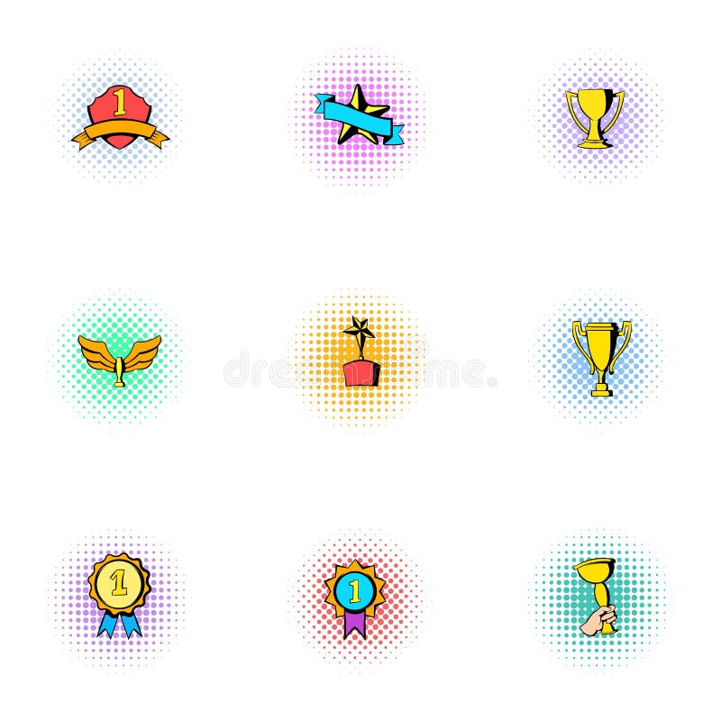Competition Icons Set, Pop-art Style Stock Vector - Illustration of ...