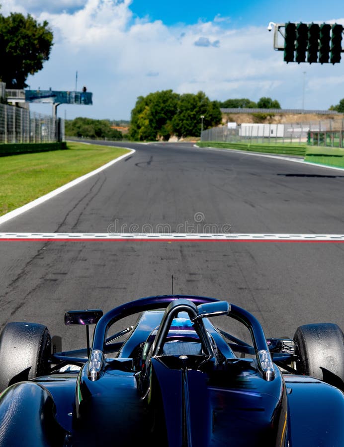 Competition Start Concept Race Car Driver Point of View of Asphalt ...