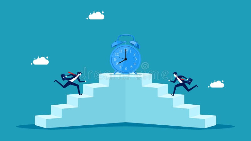 Competition and Time. Businessman Running Up the Stairs for Time Stock ...
