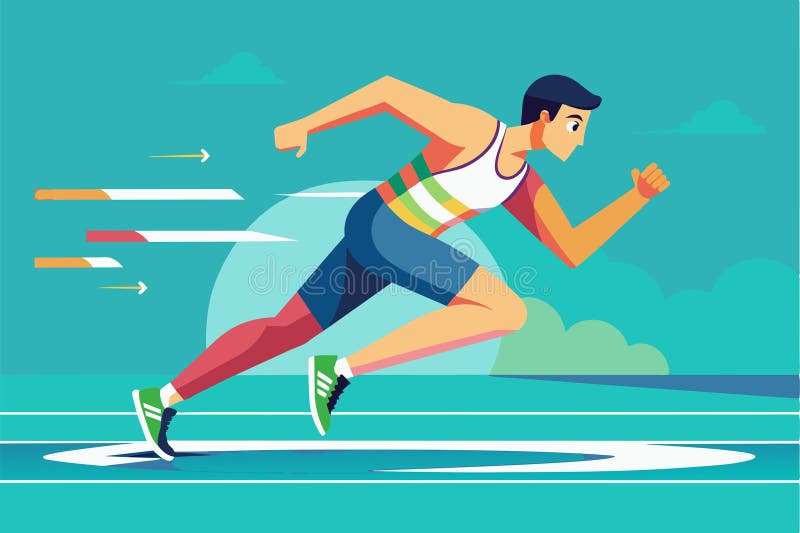 A Competitive Athlete Dashes Forward on a Running Track, Showcasing ...
