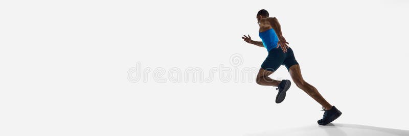 Competitive and Concentrated Athlete in Motion, in Blue Jersey and ...
