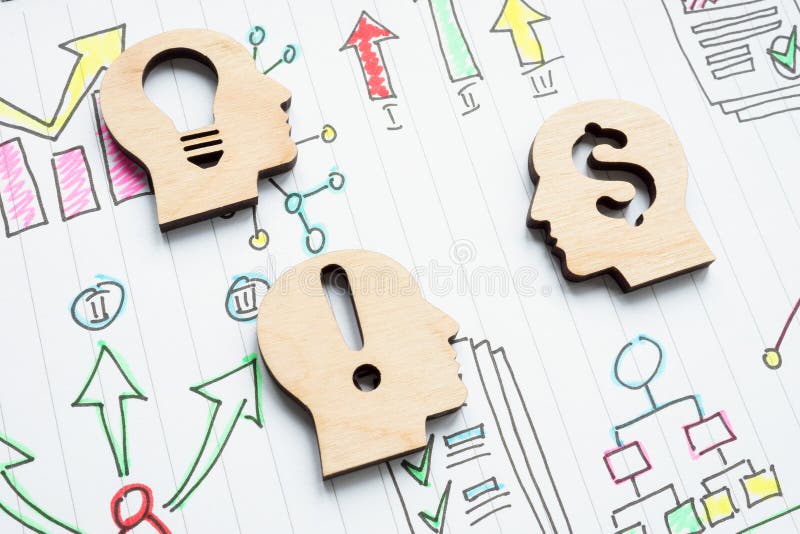 Competitive Intelligence or Creative Thinking Concept. Head Contours on ...