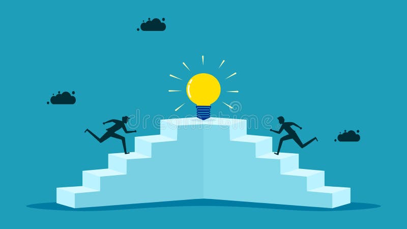 Competitive Motivation and Knowledge. Businessman Runs Up the Stairs To ...