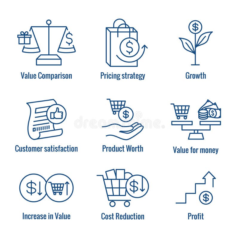 Competitive Pricing Icon Set with Growth, Profitability, & Worth Stock ...