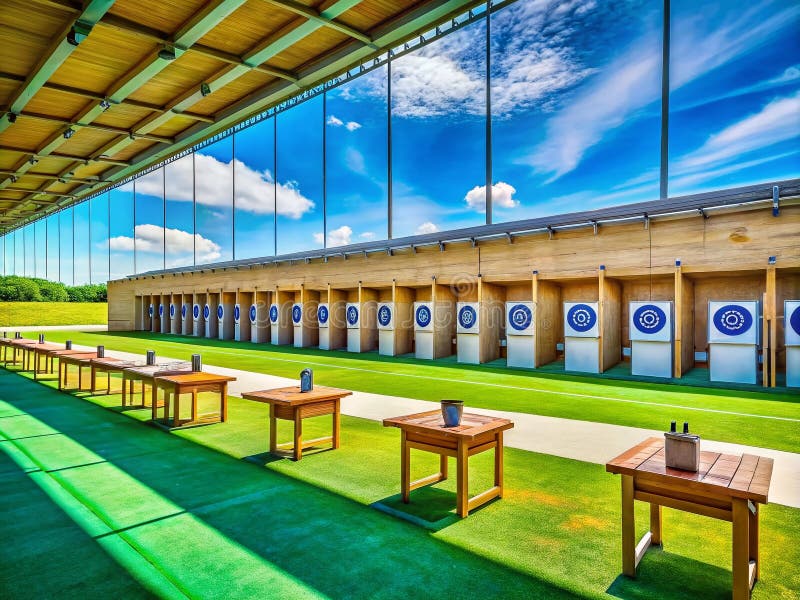 Competitive Shooting Range Panoramic View of Targets Equipment and ...
