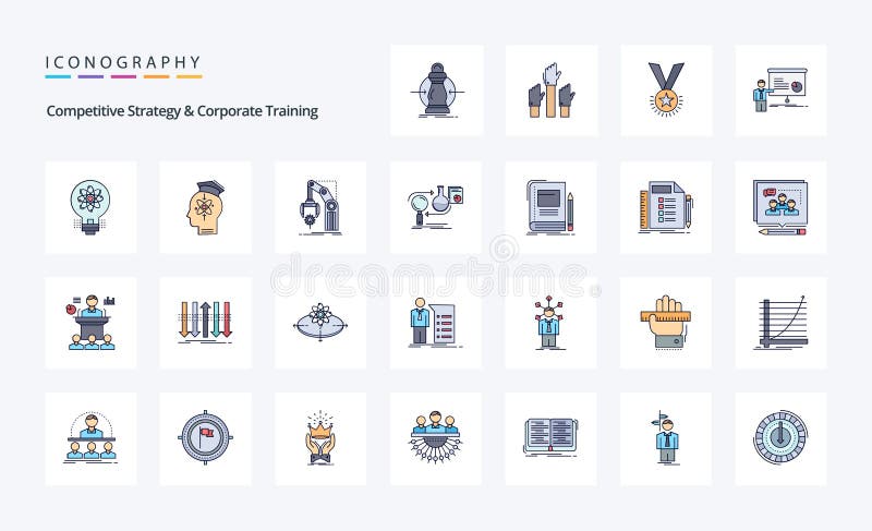 25 Competitive Strategy and Corporate Training Line Filled Style Icon ...