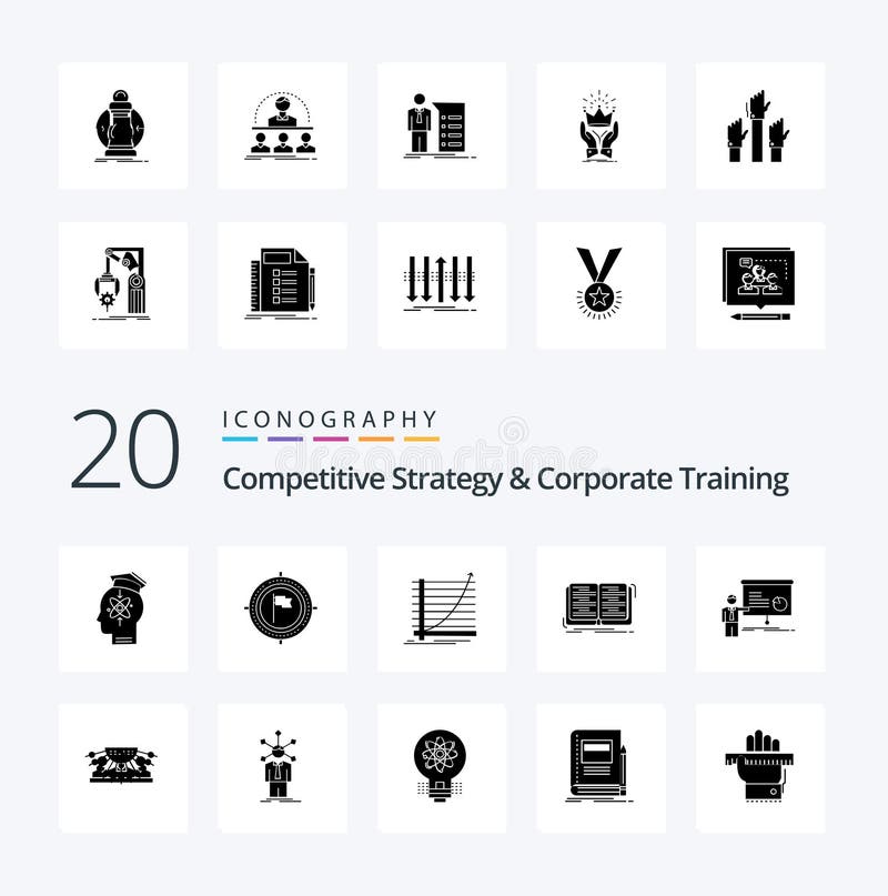 20 Competitive Strategy and Corporate Training Solid Glyph Icon Pack ...