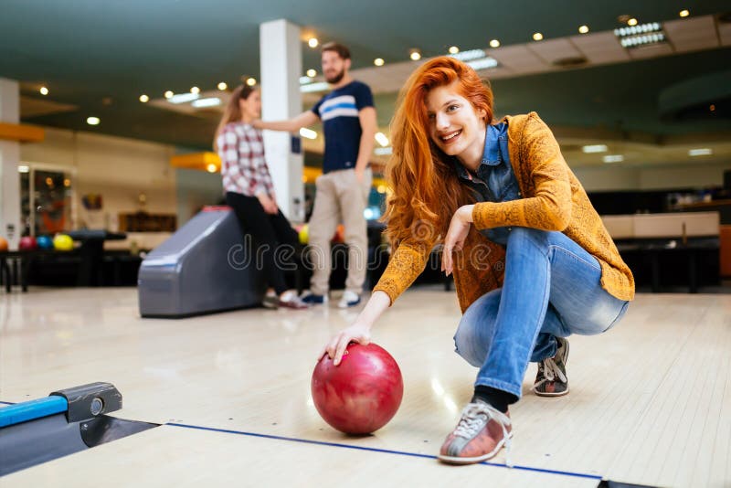 Competitve People Enjoying Bowling Stock Photo - Image of group, event ...