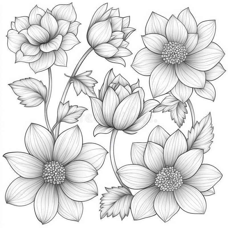Compilation of Elegant Line Drawings Showcasing Botanical Specimens ...