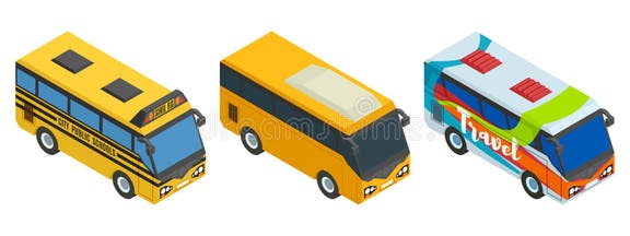 Compilation of Isometric Buses Three Pieces Stock Illustration ...