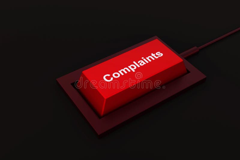 Complaints Button 3D Rendered in Red Color with Wire on Dark Gray ...