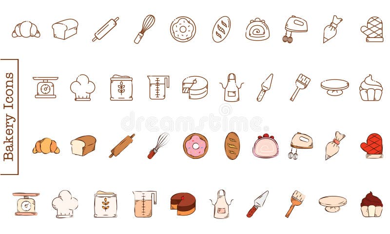 Complete Bakery Icon Pack. Vector Stock Vector - Illustration of ...