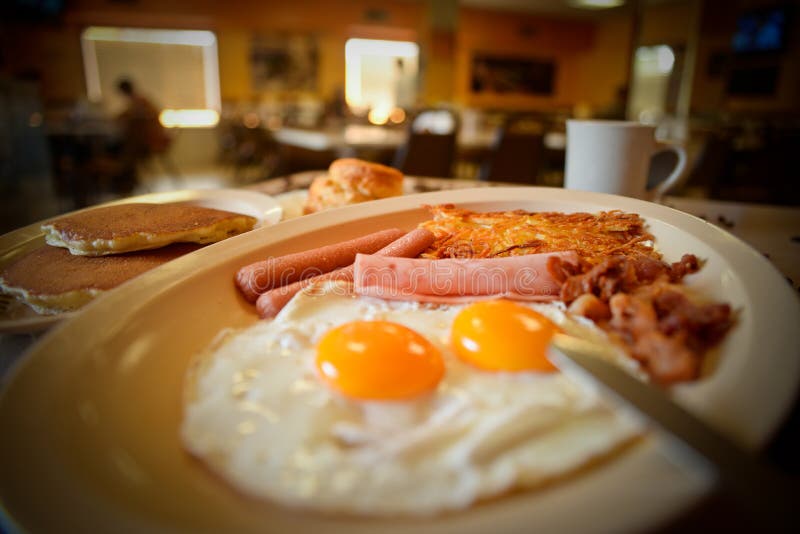 Complete Breakfast with Meat and Eggs Stock Photo - Image of complete ...