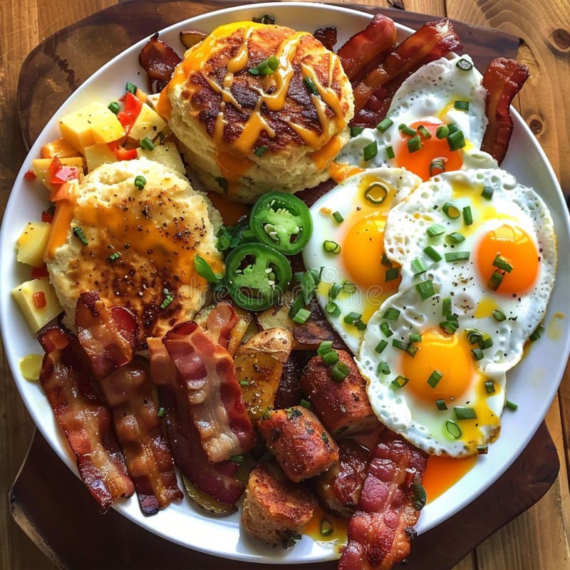 A Complete Breakfast with Tomatoes and Eggs, AI Stock Illustration ...