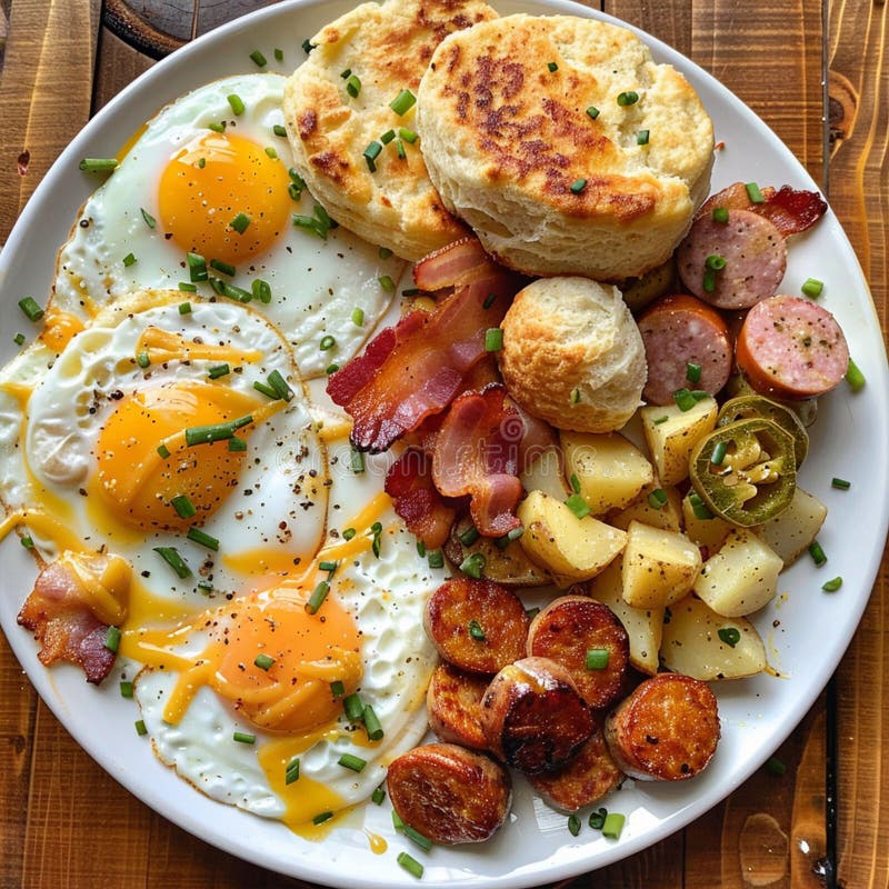 A Complete Breakfast with Tomatoes and Eggs, AI Stock Illustration ...