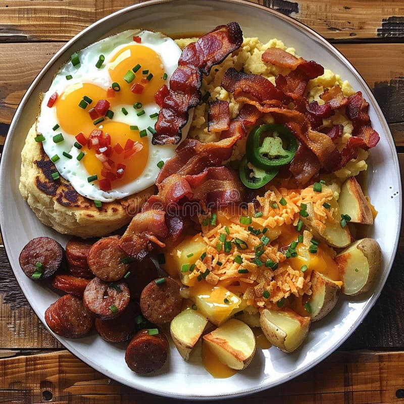 A Complete Breakfast with Tomatoes and Eggs, AI Stock Illustration ...