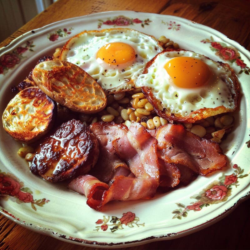 A Complete Breakfast with Tomatoes and Eggs, AI Stock Illustration ...