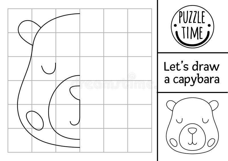 Complete the Capybara. Vector Capibara Symmetrical Drawing Practice Worksheet. Printable Black ...