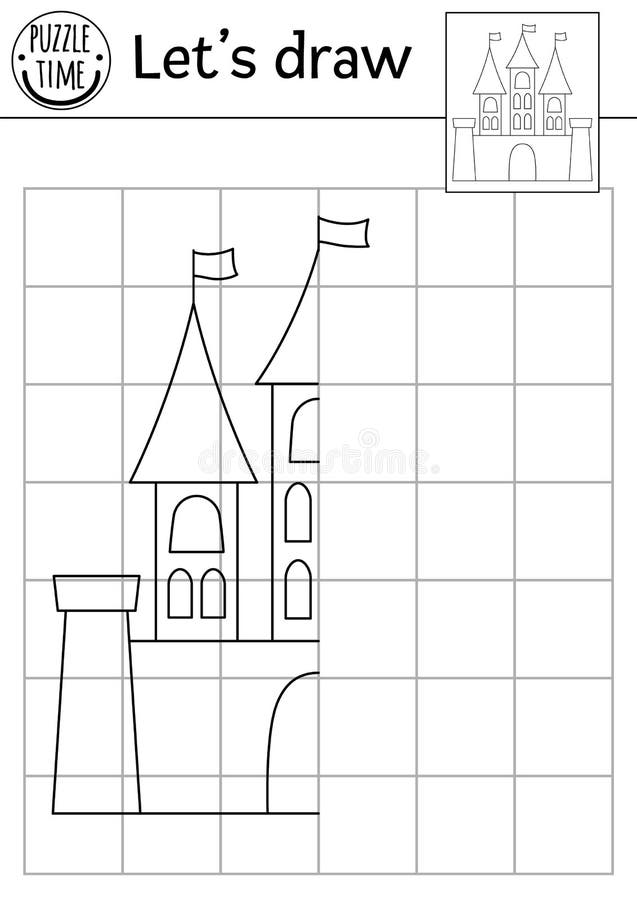 Complete the Castle Picture. Vector Fairytale Symmetrical Drawing ...