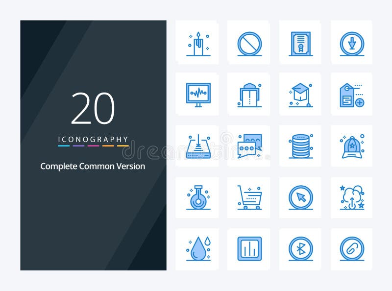20 Complete Common Version Blue Color Icon for Presentation Stock ...