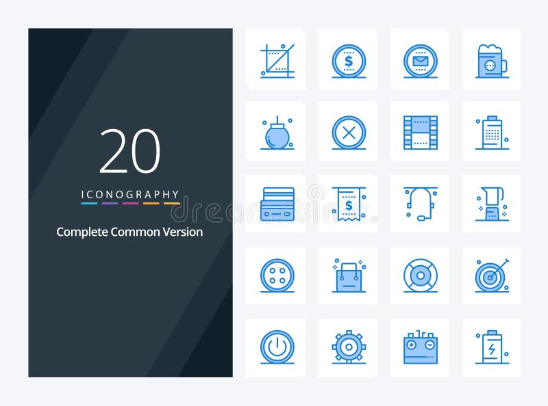 20 Complete Common Version Blue Color Icon for Presentation Stock ...
