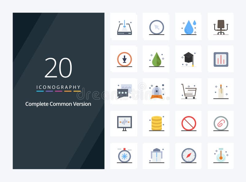 20 Complete Common Version Flat Color Icon for Presentation. Vector ...