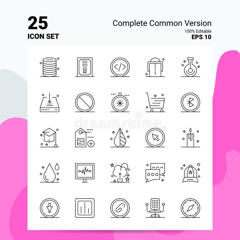 25 Complete Common Version Icon Set. 100 Editable EPS 10 Files Stock ...