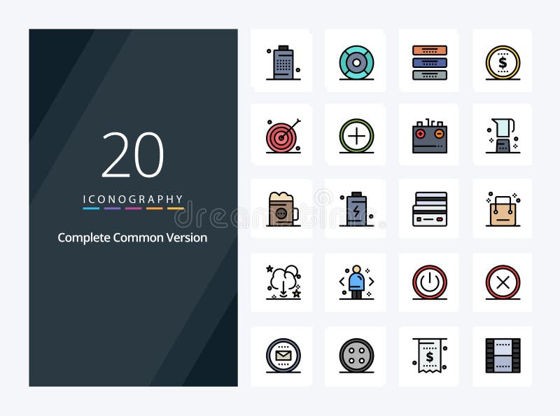 20 Complete Common Version Line Filled Icon for Presentation Stock ...