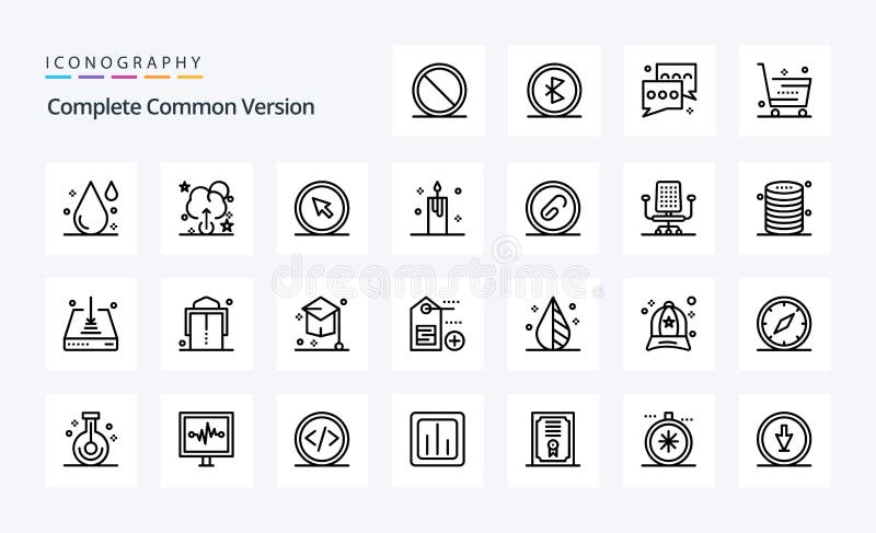 25 Complete Common Version Line Icon Pack Stock Vector - Illustration ...