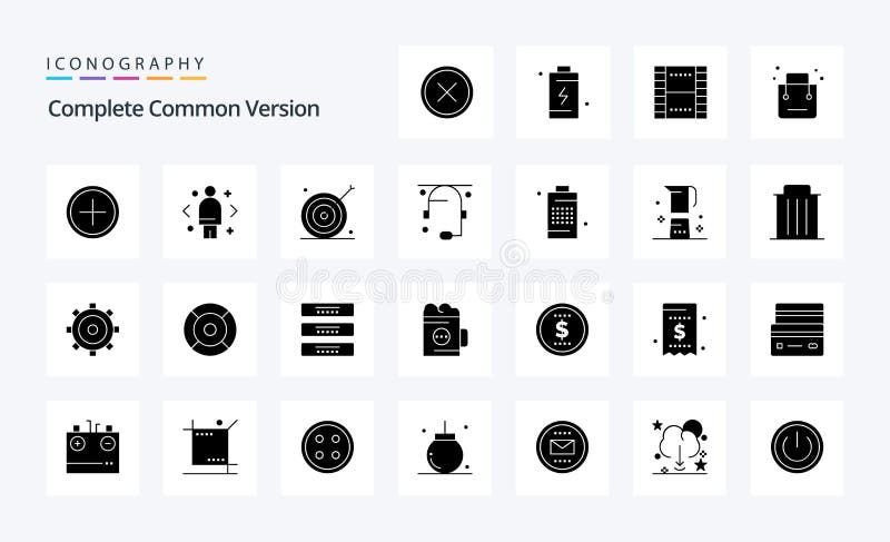 25 Complete Common Version Solid Glyph Icon Pack Stock Vector ...