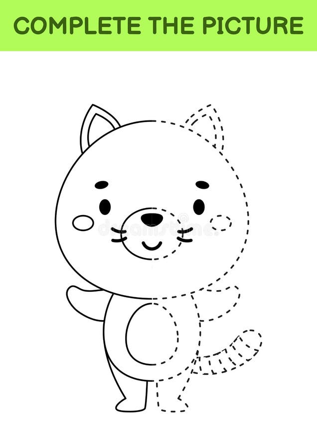 Complete Drawn Picture of Cute Cat. Coloring Book. Dot Copy Game Stock ...