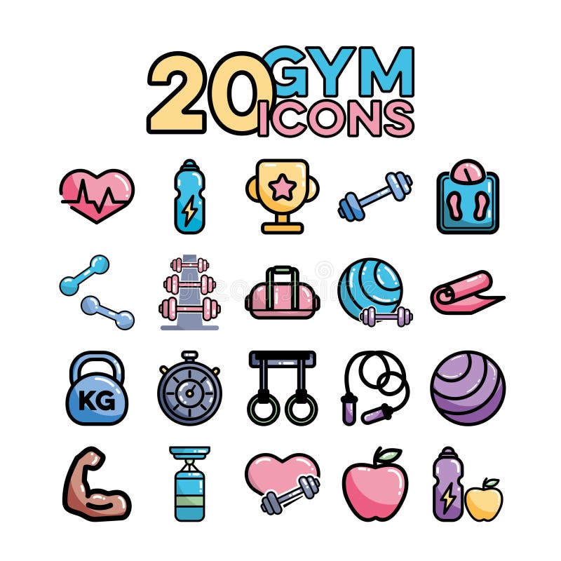 Complete Gym Icons Pack. Vector Stock Vector - Illustration of modern ...