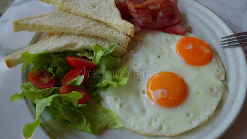 Complete, Healthy Breakfast. Two Perfectly Fried Eggs are Centerpiece ...