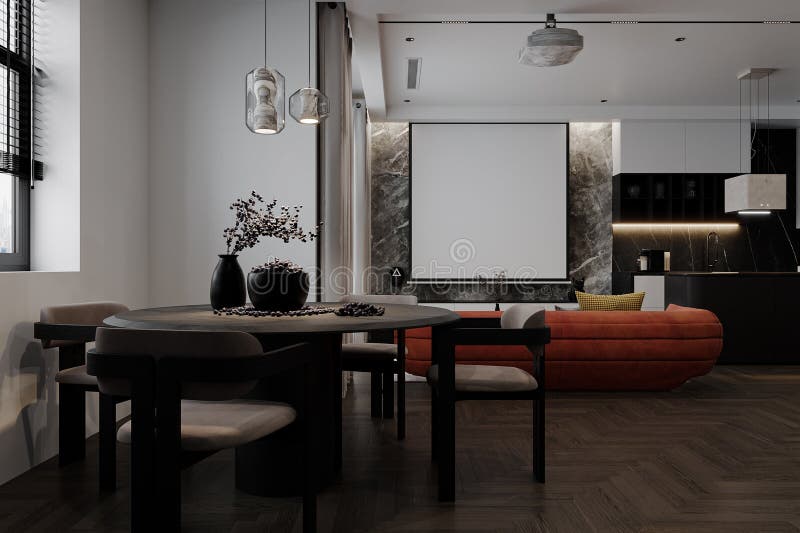 A Complete Living Room Inteior Design with a View of a Table on Dining ...