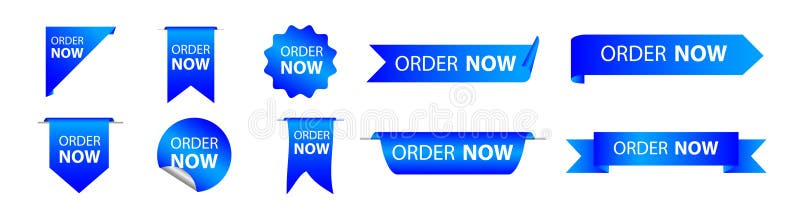Vector Collection of Blue Order Now Labels Stock Illustration ...