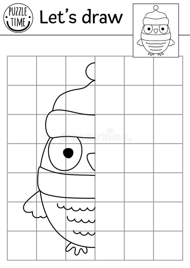 Complete the Owl Picture. Vector Forest Symmetrical Drawing Practice ...