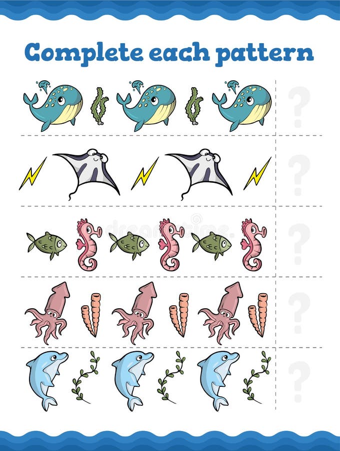 Complete the Pattern Educational Game for Children. Cartoon Vector ...