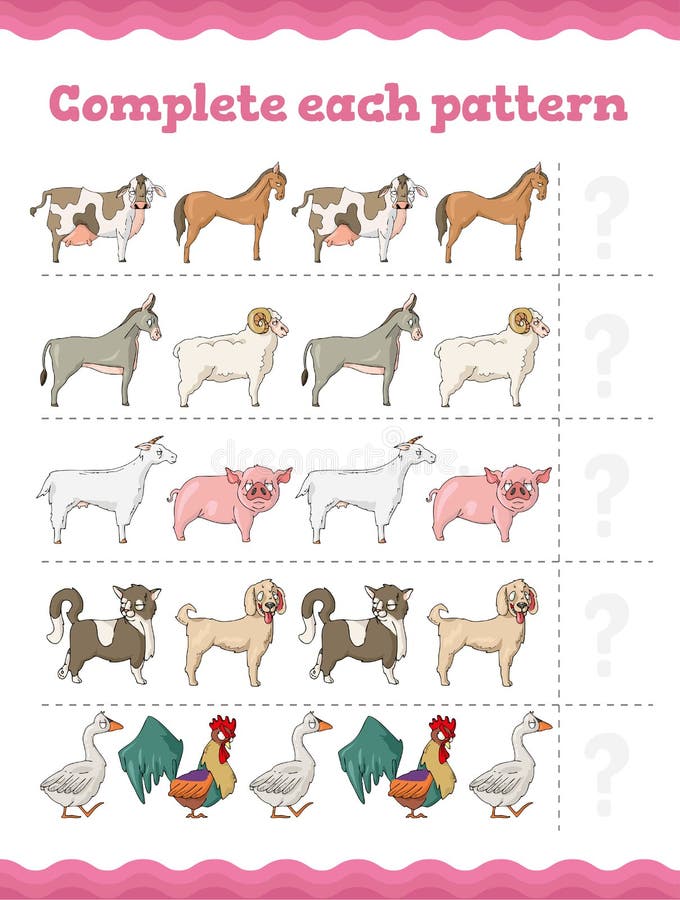 Complete the Pattern Educational Game for Children. Cartoon Vector ...