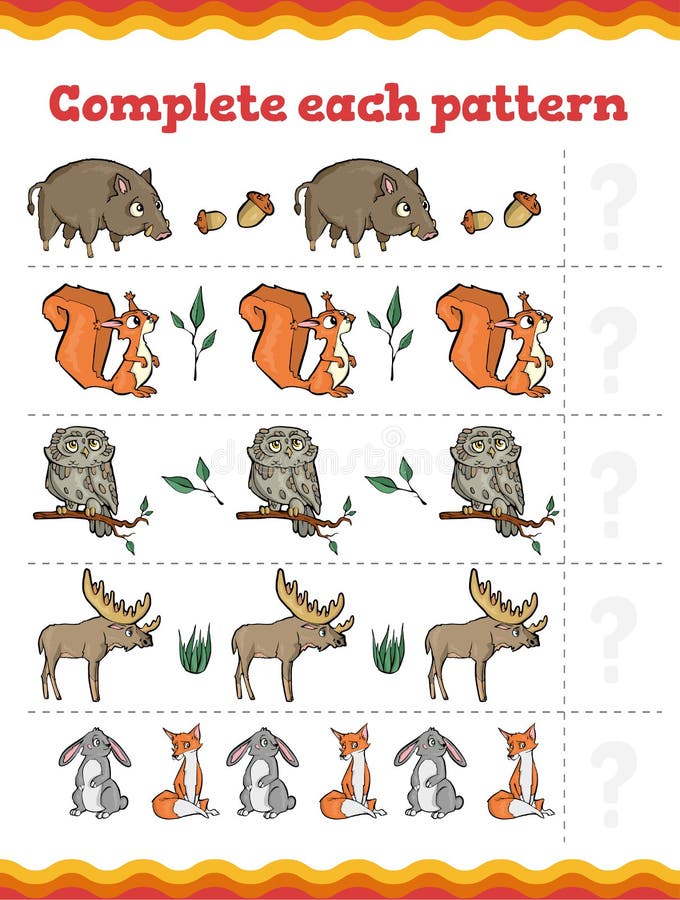 Complete the Pattern Educational Game for Children. Cartoon Vector ...
