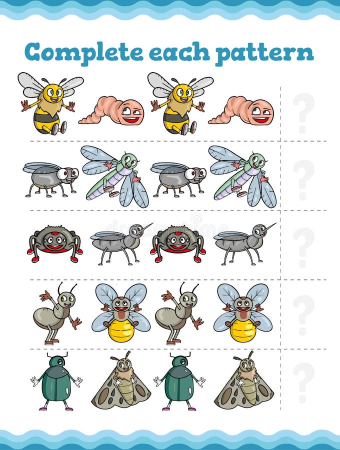 Complete the Pattern Educational Game for Children. Cartoon Vector ...