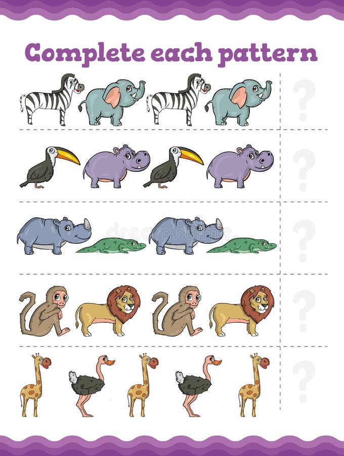 Complete the Pattern Educational Game for Children. Cartoon Vector ...