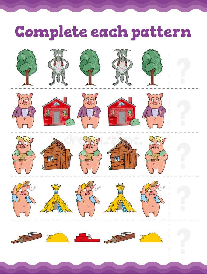 Complete the Pattern Educational Game for Children. Cartoon Vector ...
