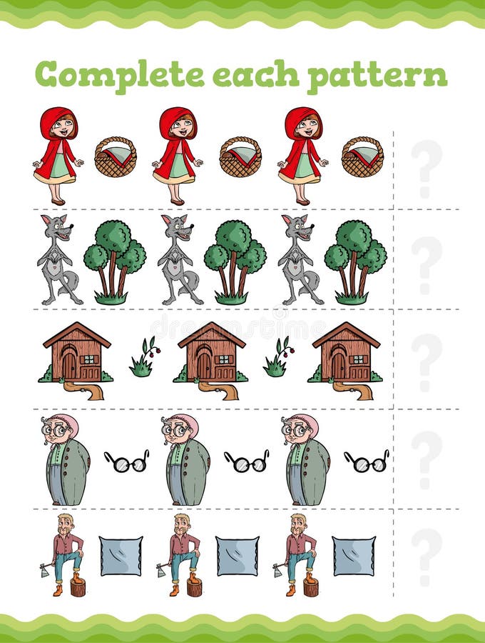 Complete the Pattern Educational Game for Children. Cartoon Vector ...