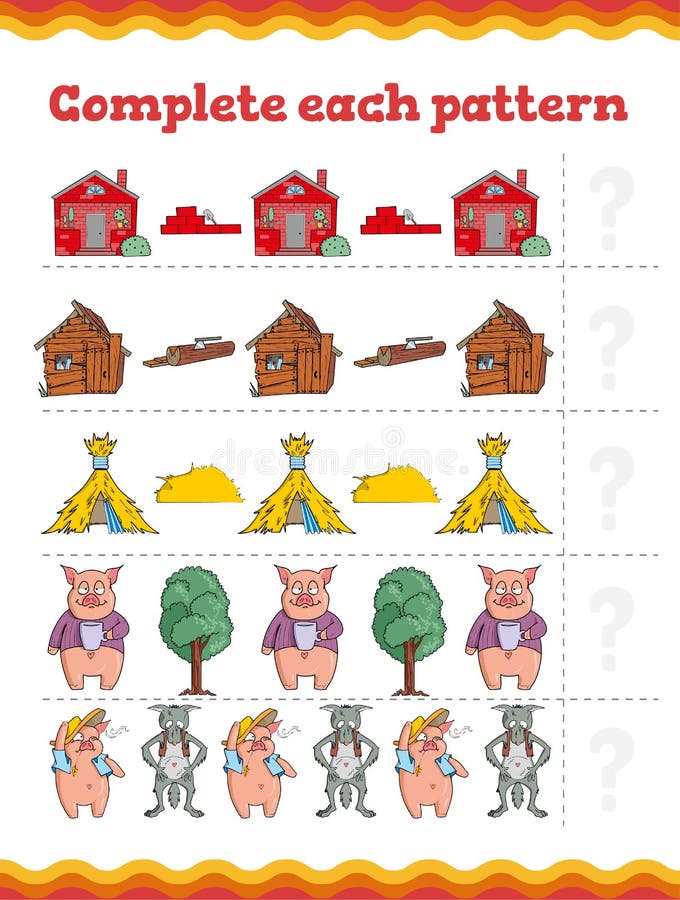 Complete the Pattern Educational Game for Children. Cartoon Vector ...