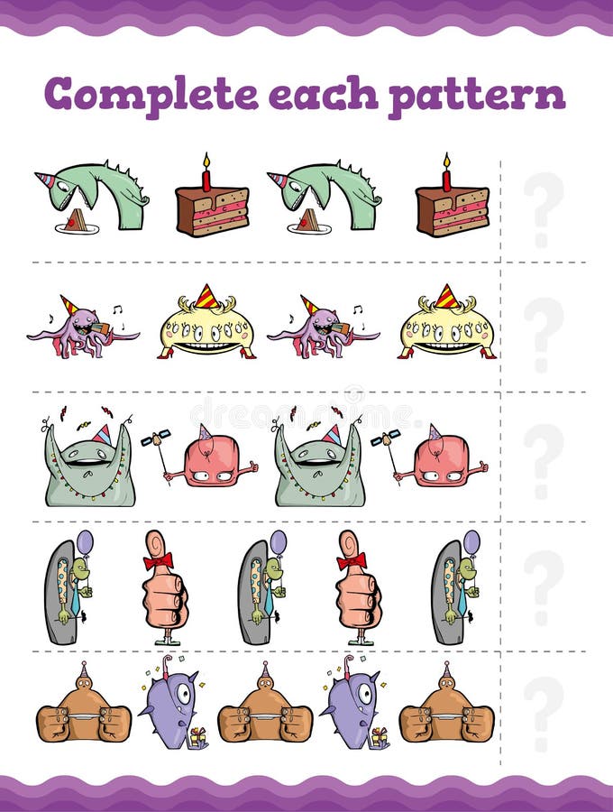 Complete the Pattern Educational Game for Children. Cartoon Vector ...