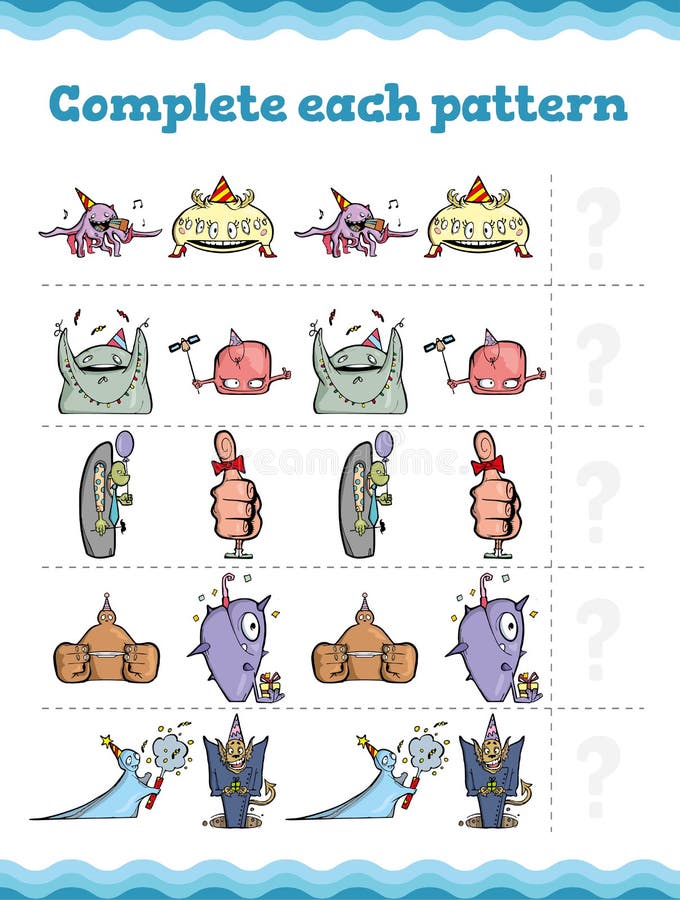 Complete the Pattern Educational Game for Children. Cartoon Vector ...
