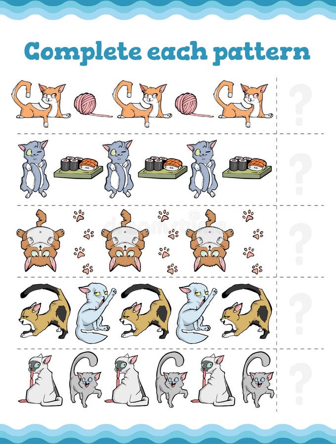 Complete the Pattern Educational Game for Children. Cartoon Vector ...