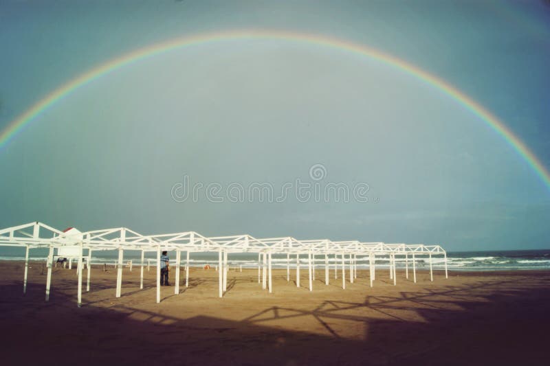 Complete Rainbow in the Beach Stock Image - Image of weather, bright ...